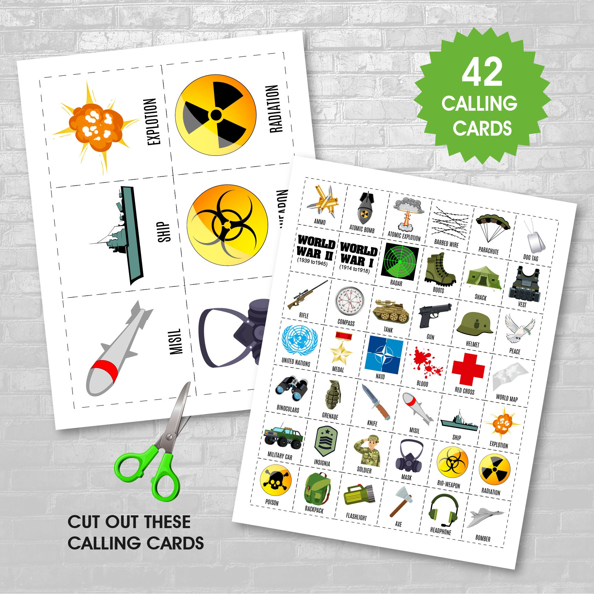 40 War Bingo Cards, 1 or 2 per Page, Memorial Day Bingo, Veteran's Day ...