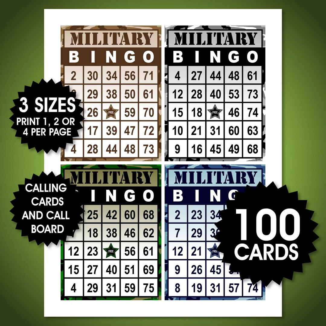 100 Military Bingo Cards, Patriotic Bingo, 4th of July Game ...