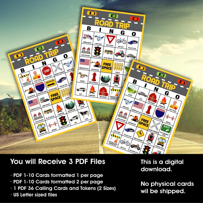 10 Road Trip Bingo Cards, Road Trip Bingo, Travel Theme Game, Kids ...