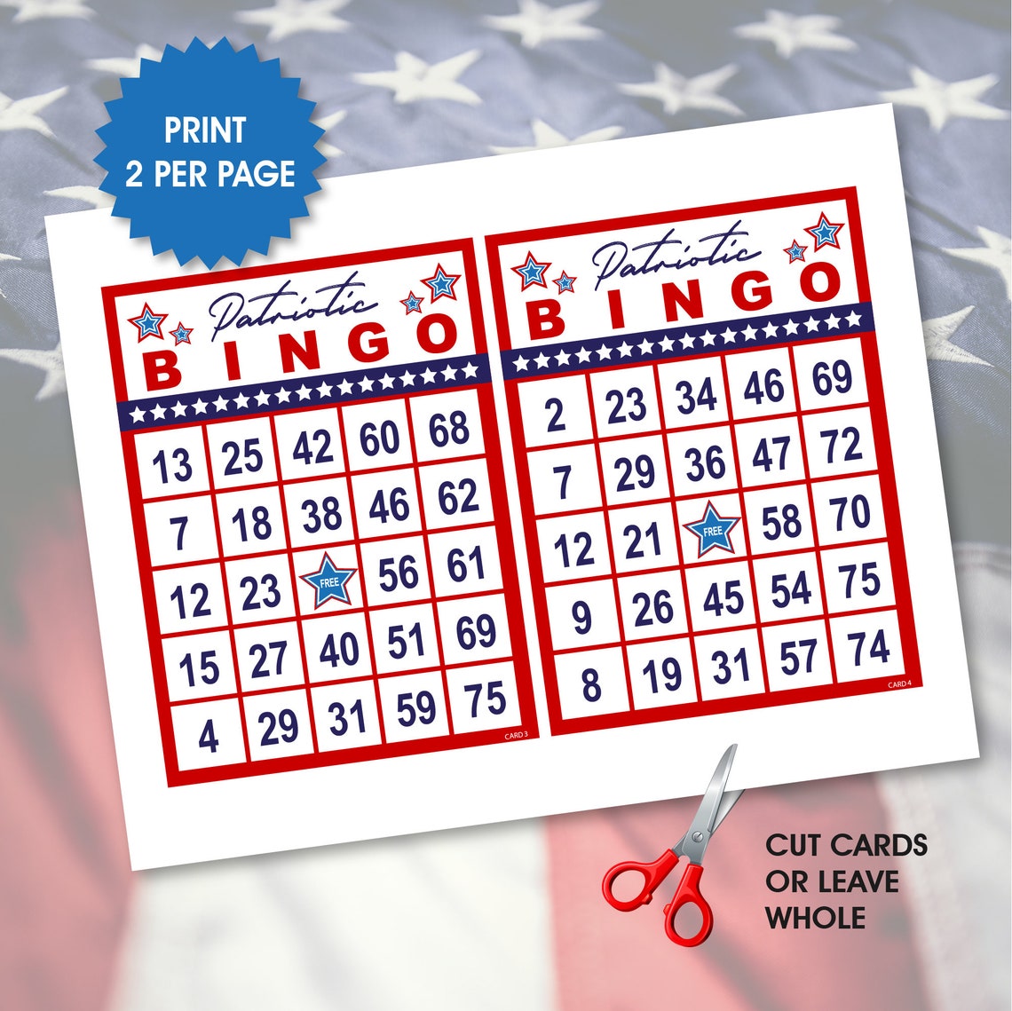100 Patriotic Bingo Cards, 1, 2, or 4 per Page, 4th of July Game ...