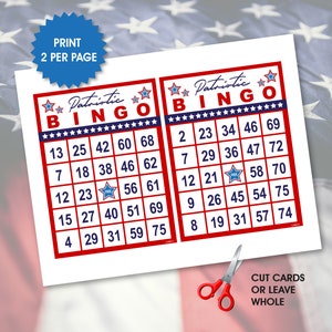 100 Patriotic Bingo Cards, 1, 2, or 4 per Page, 4th of July Game ...