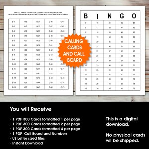 300 Retro Style Orange Bingo Cards, 1, 2, or 4 per Page, Fun Party Game ...