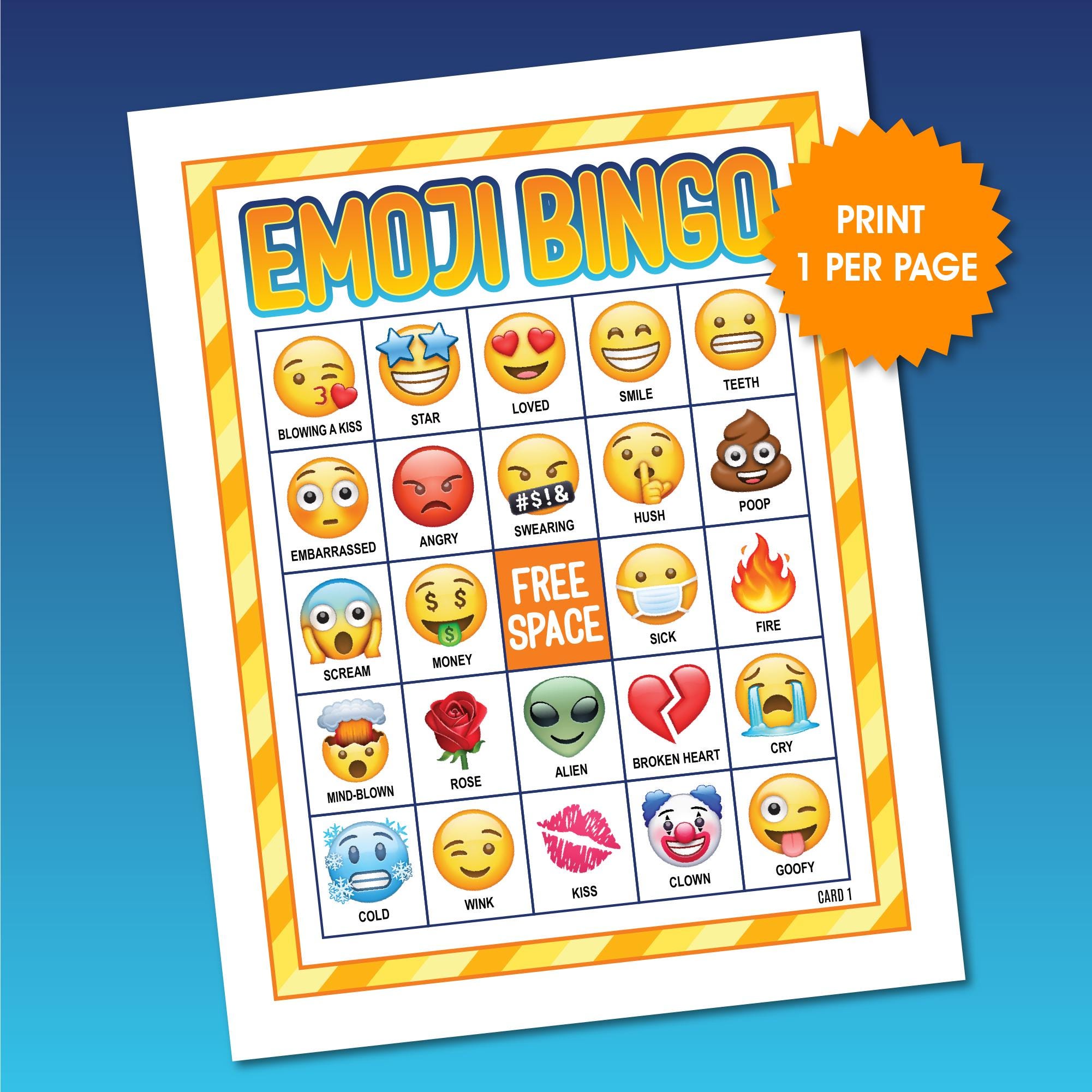40 Emoji Bingo Cards, 1 or 2 per Page, Fun Party Game, Birthday ...