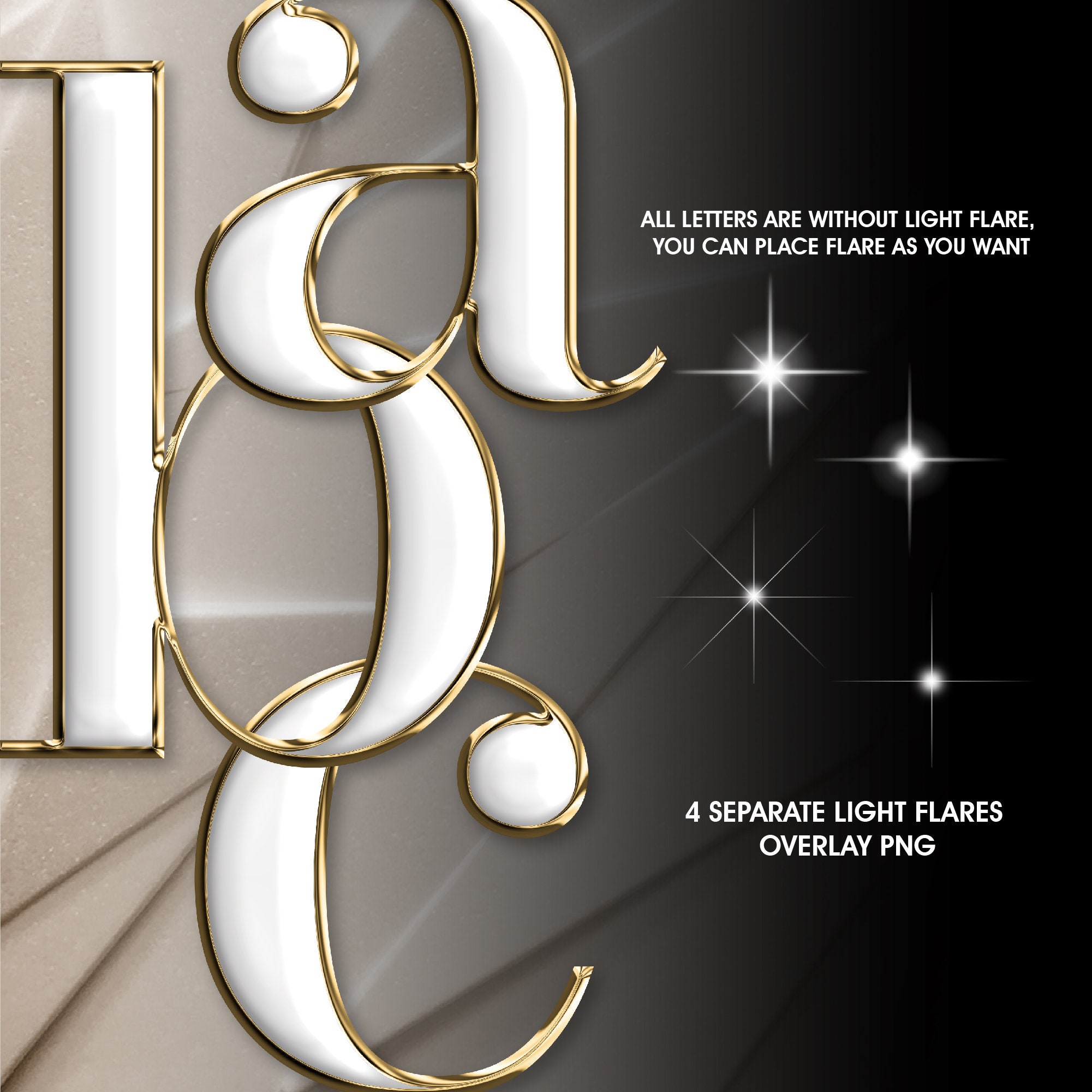 White and Gold Glam Alphabet Clipart, High Shine PNG (digital Download ...