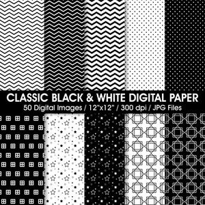 Classic Black & White Patterns, Seamless Digital Paper (50 JPG Files ...