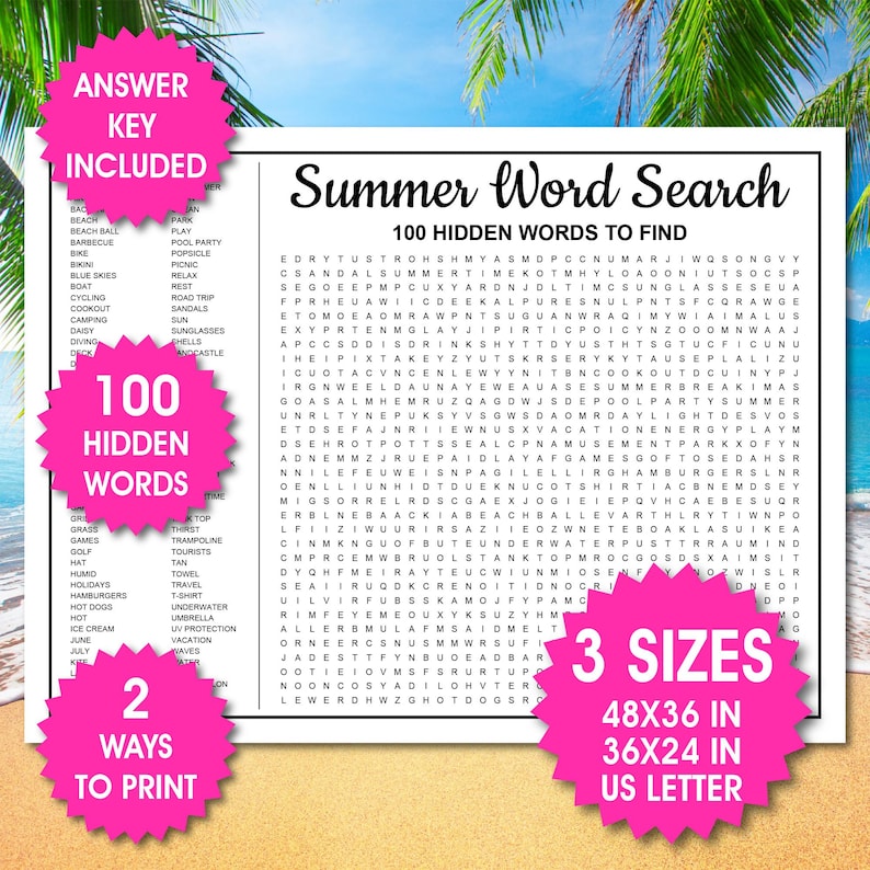 Giant Summer Word Search Puzzle, Party Game (PDF Files) - Etsy