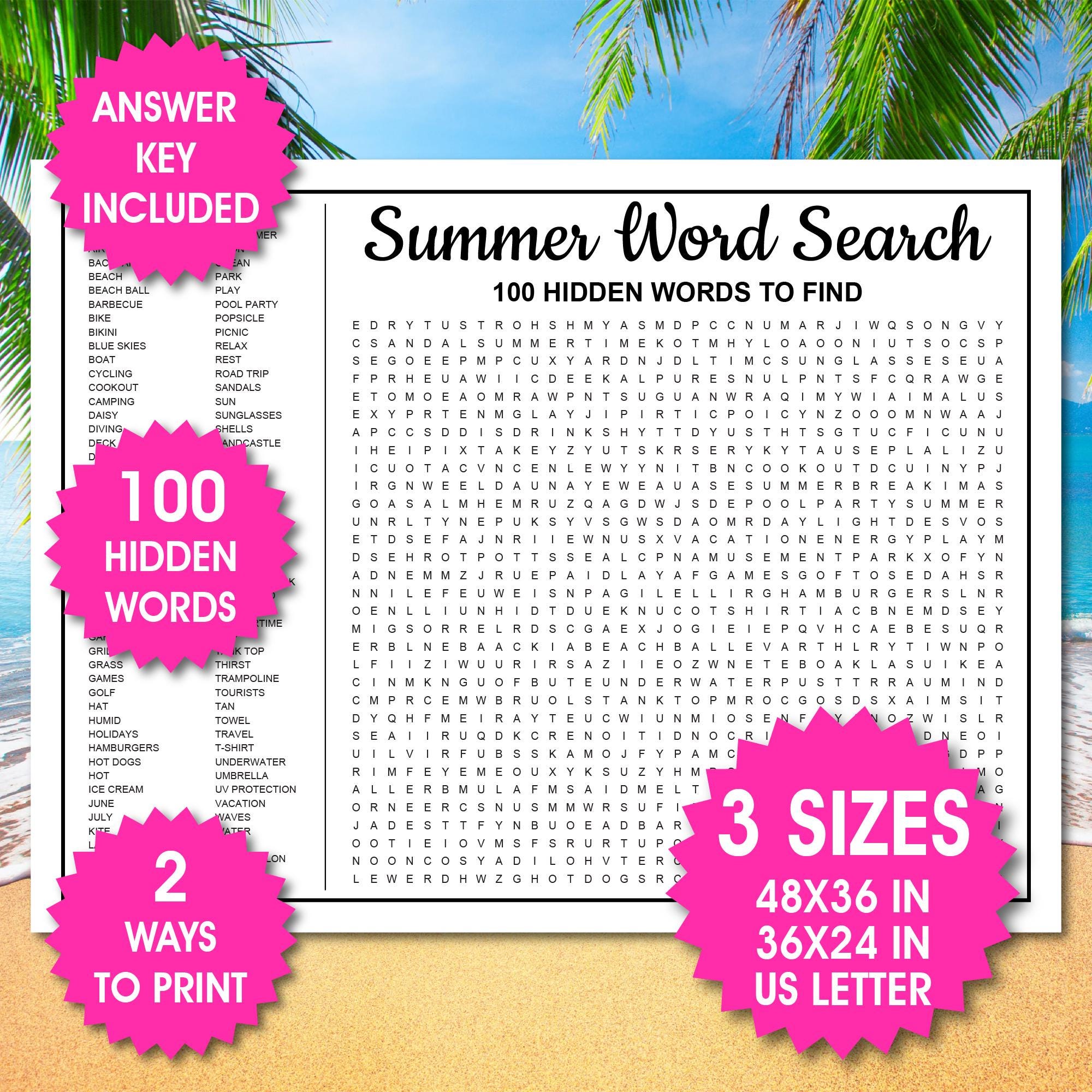 Giant Summer Word Search Puzzle, Party Game (PDF Files) - Etsy