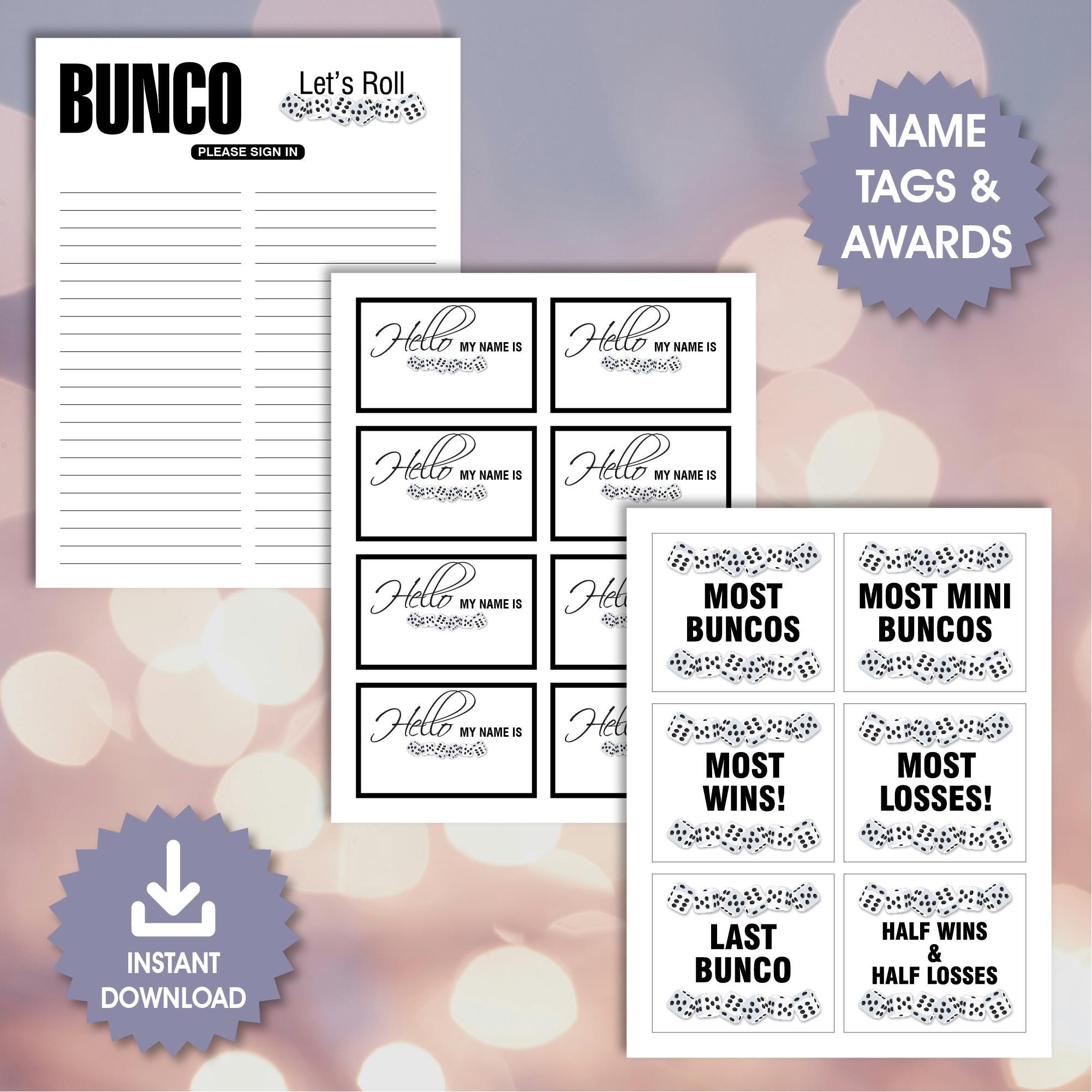 Minimalist BUNCO Bundle, Score Cards, Tally Sheets, Name Tags, Table ...