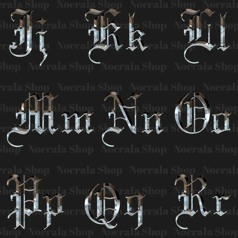 Gothic Silver Alphabet Clipart, PNG Digital Clip Art, Silver Gothic ...