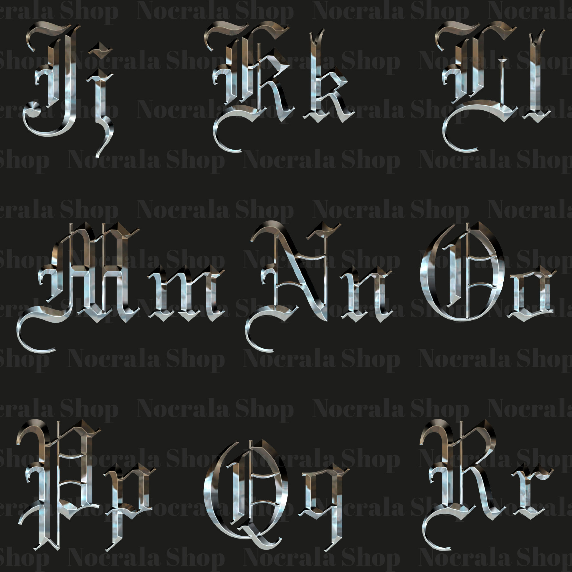 Gothic Silver Alphabet Clipart, PNG Digital Clip Art, Silver Gothic ...