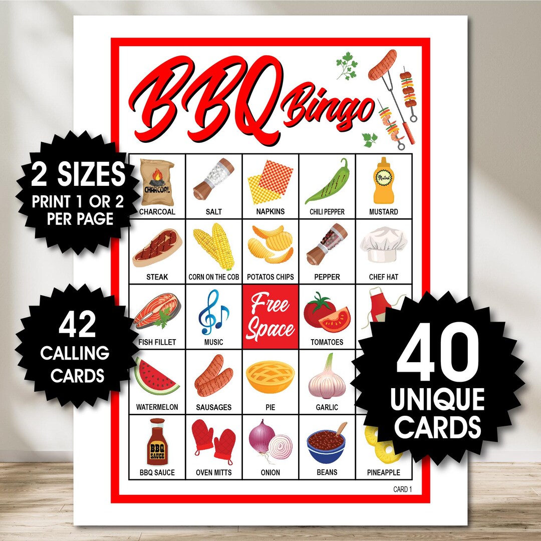 40 BBQ Bingo Cards, Barbeque Party Game, Backyard Party Activity ...