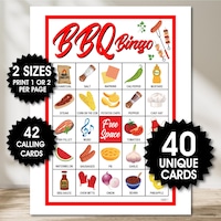 20 BBQ Time Bingo Game Cards, Barbecue Party Family Bingo, Summer ...