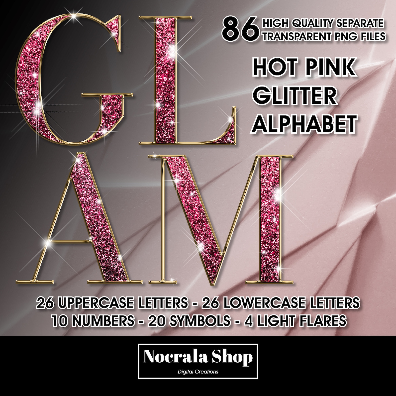 Hot Pink Glitter Alphabet Clipart, Shiny PNG Letters & Numbers (digital ...