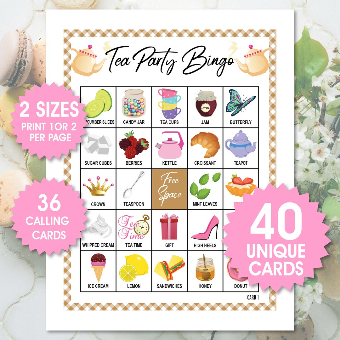 40 Tea Party Bingo Cards, Tea Party Game, Tea Party Activity, Birthday ...