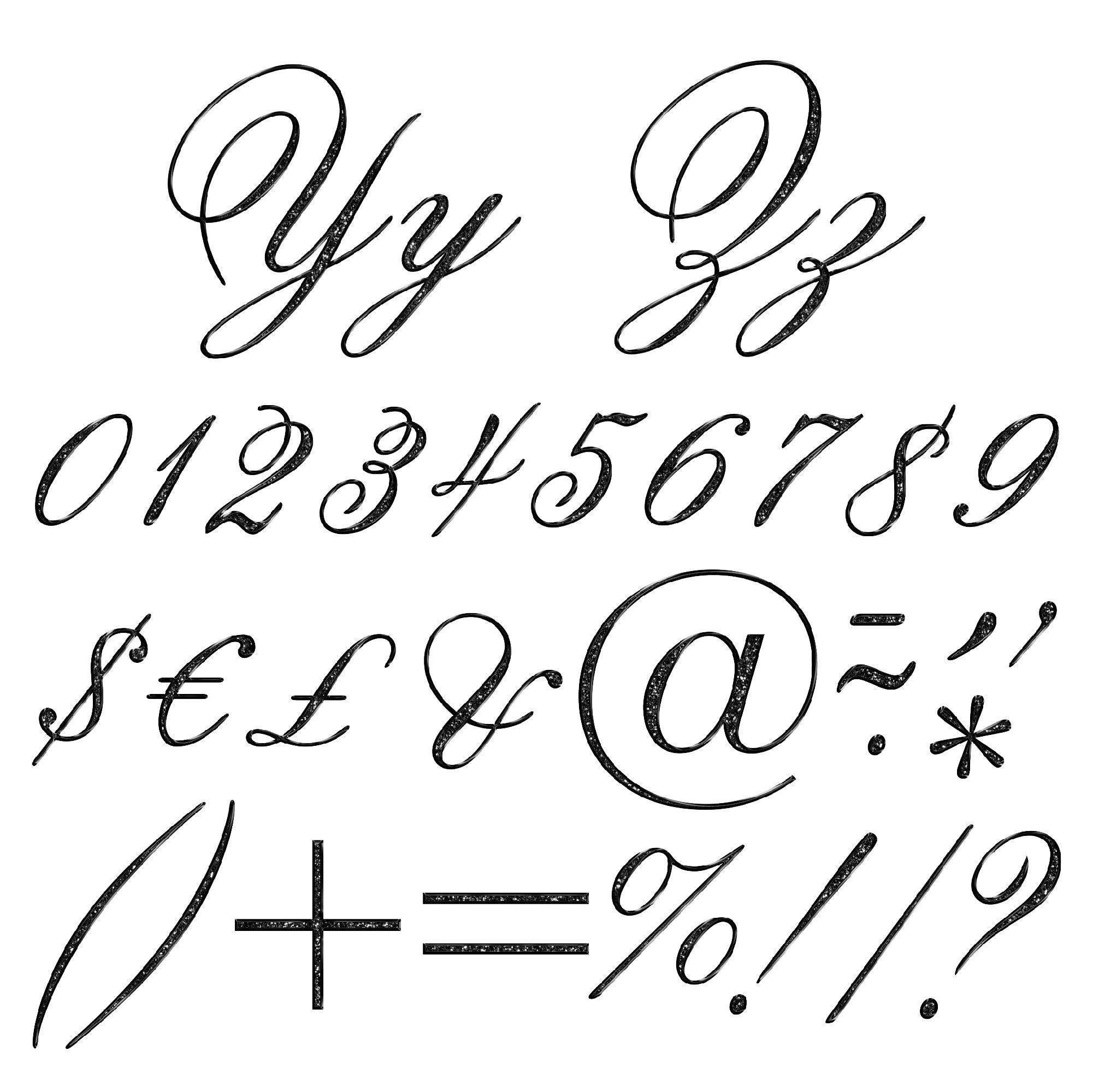 Black Glitter Cursive Alphabet Clipart, PNG Clip Art, High Shine ...