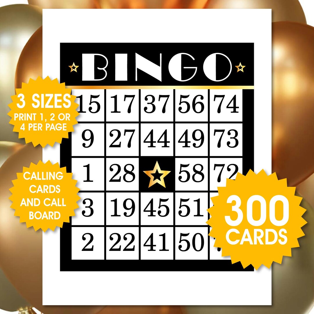 300 Retro Style Black Bingo Cards, 1, 2, or 4 per Page, Fun Party Game ...