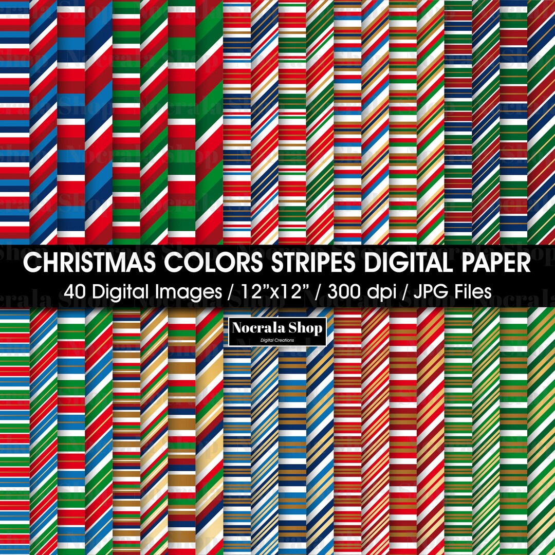 Christmas Colors Stripes Digital Paper, Christmas Scrapbook Papers ...
