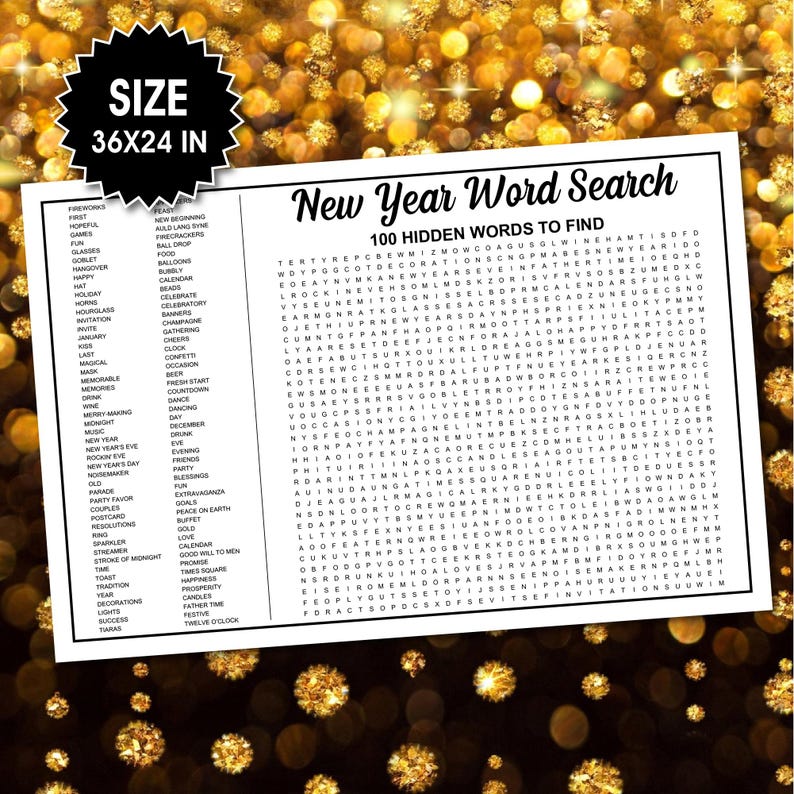 Giant New Year Word Search, New Year's Eve Game, Printable Word Search ...
