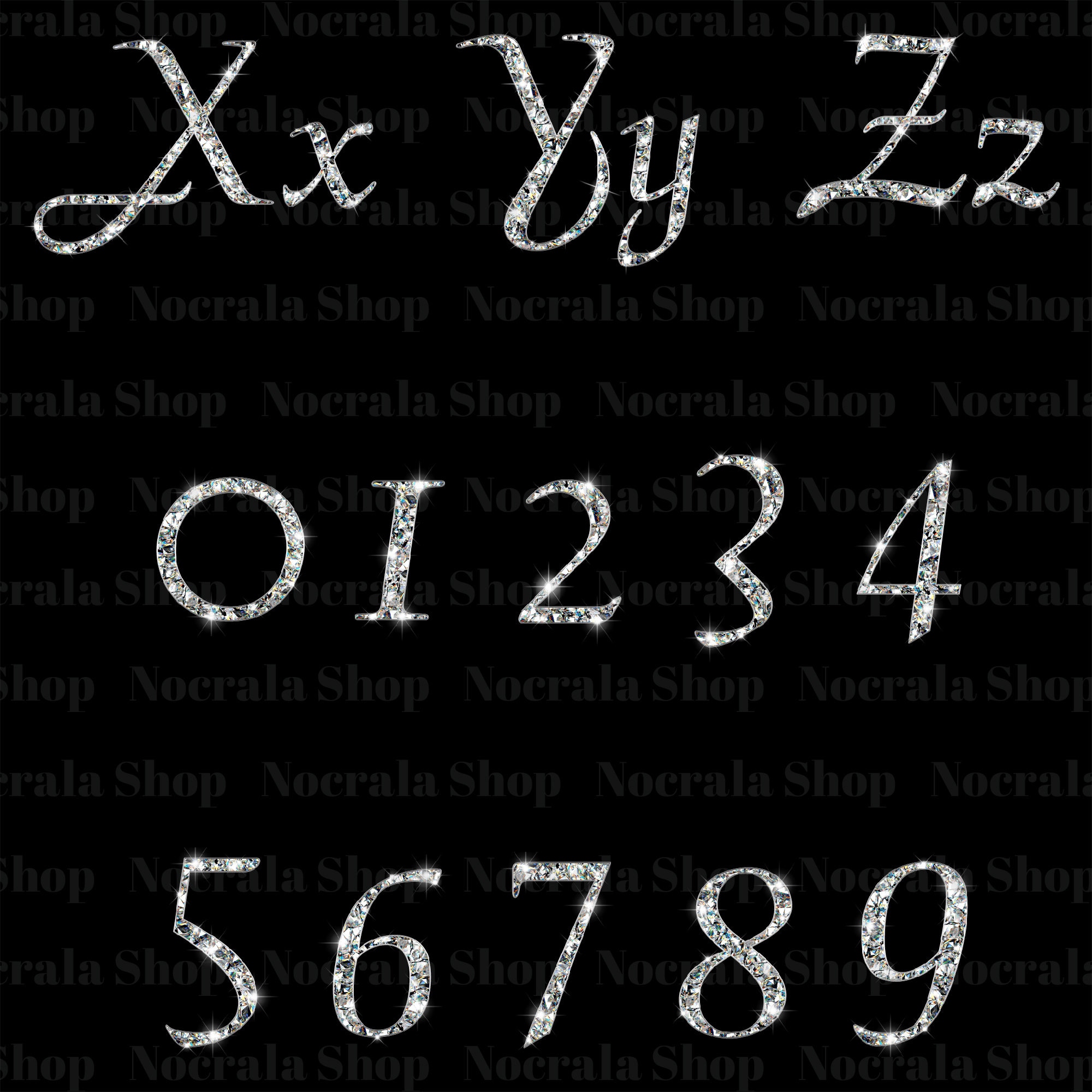 White Diamond Alphabet Clipart PNG Digital Clip Art White - Etsy