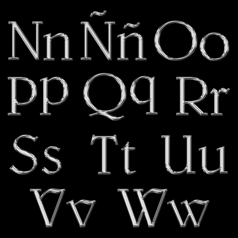 3D Silver Chrome Alphabet Clipart, High Shine Letters (PNG Digital ...