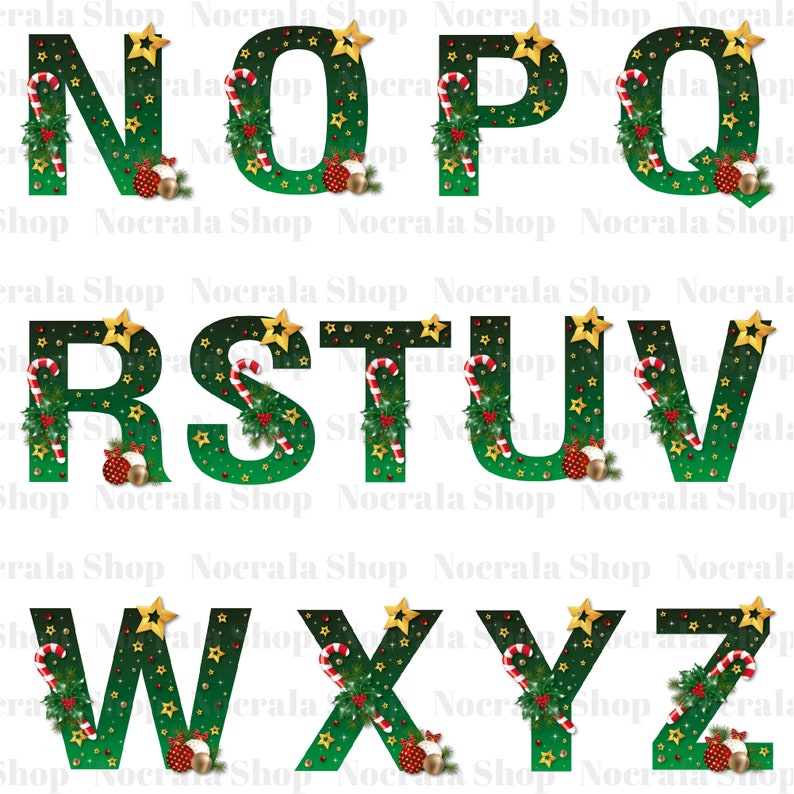 Christmas Alphabet Clipart, Green and Red Letters (PNG File) - Etsy
