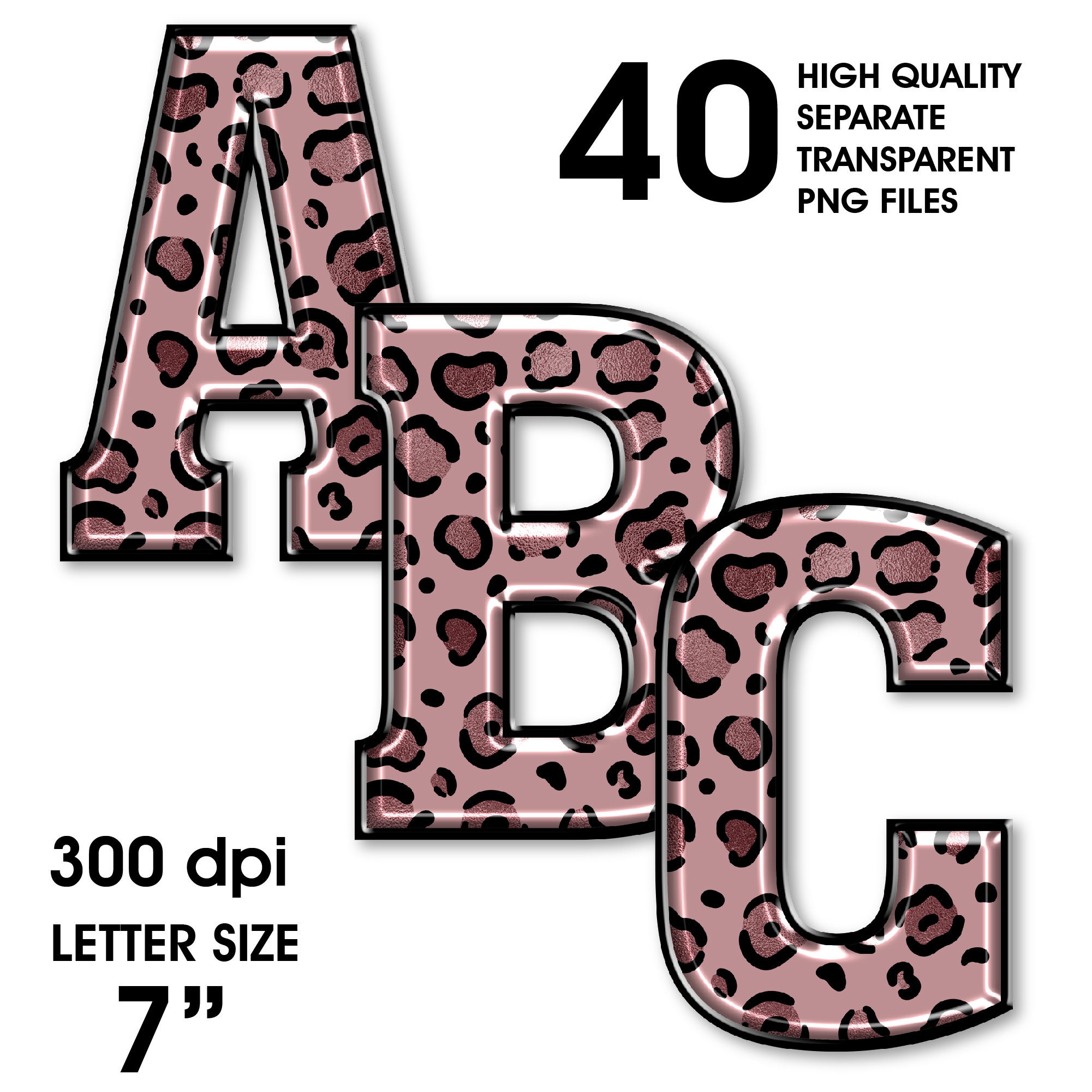 Bubble Pink Leopard Alphabet Clipart, PNG Digital Clip Art, Animal ...