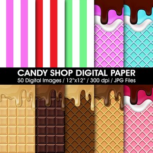 50 Candy Shop Digital Papers, Printable Scrapbook Paper, Seamless ...