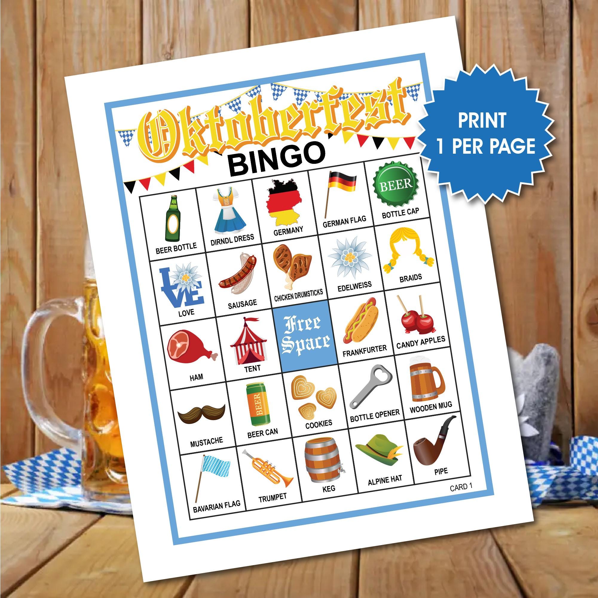 50 Oktoberfest Bingo Cards, Oktoberfest Bingo Game, Beer Festival ...