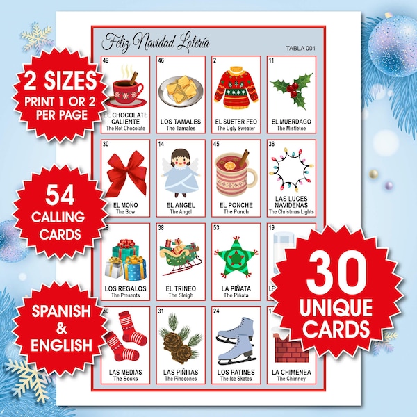 Christmas Bingo Spanish and English - Etsy