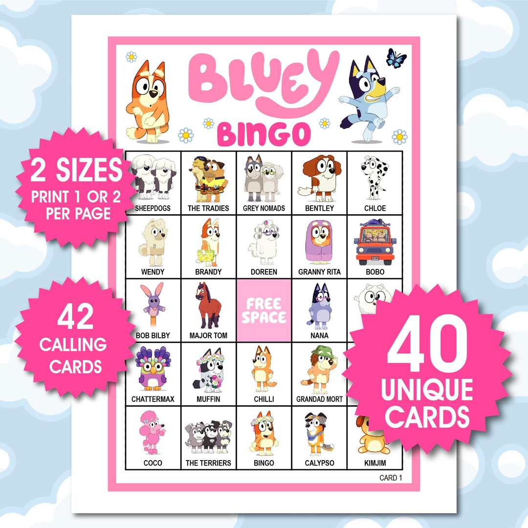 40 Blauer Hund Bingo Karten, Blauer Poppy Geburtstags Party Spiel ...