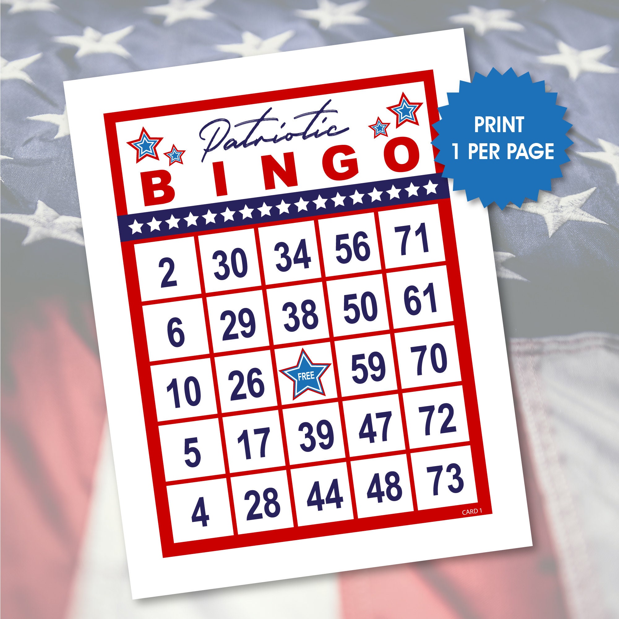 100 Patriotic Bingo Cards, 1, 2, or 4 per Page, 4th of July Game ...