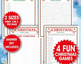 4 Printable Christmas Games for Kids & Adults, Christmas Games ...