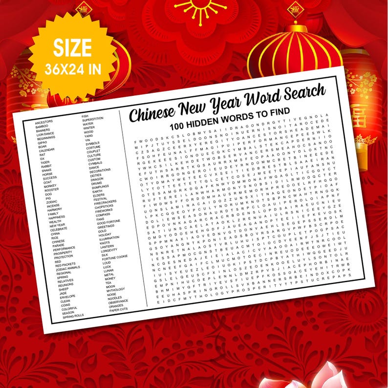 Giant Chinese New Year Word Search, Lunar New Year Game, Printable New ...