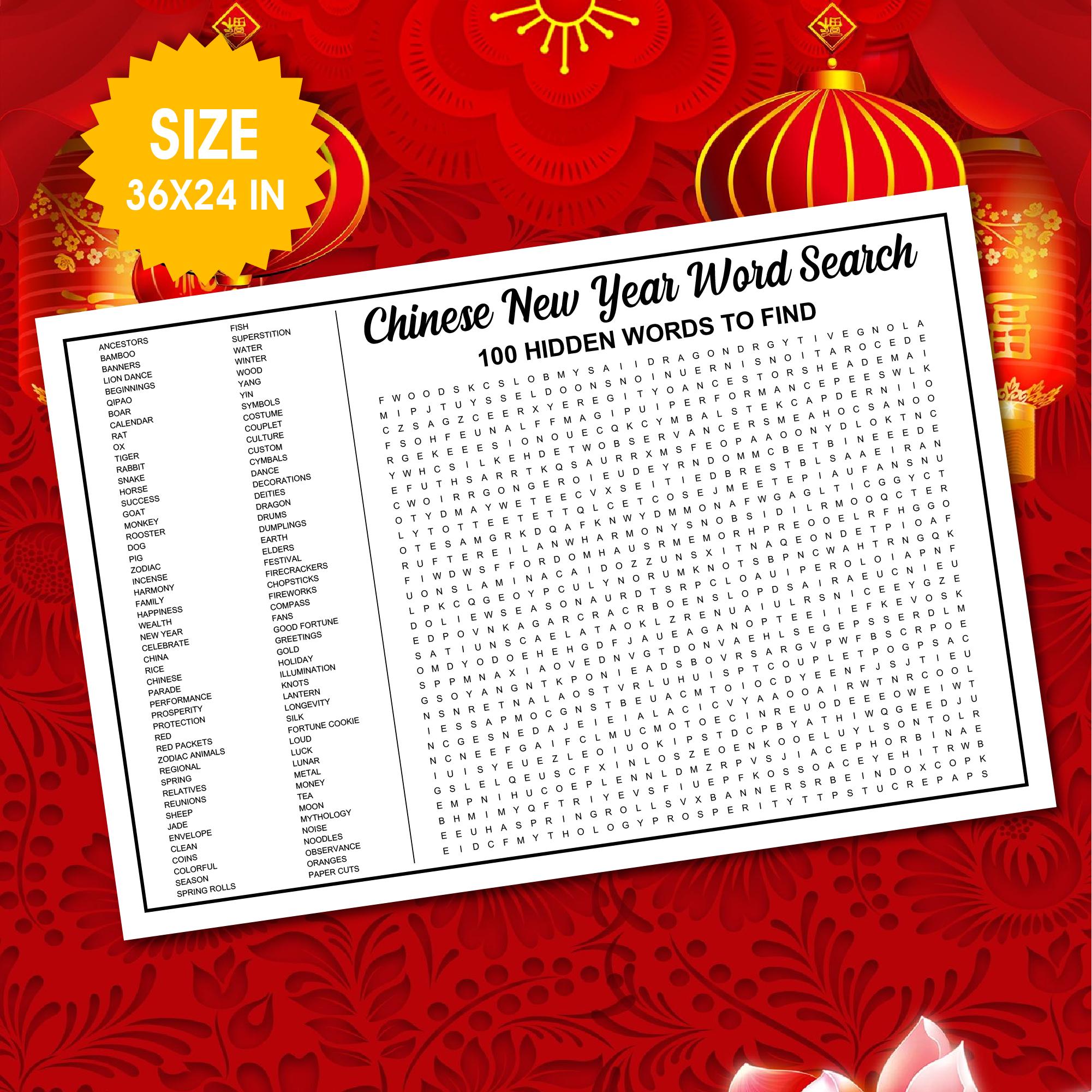 Giant Chinese New Year Word Search, Lunar New Year Game, Printable New ...