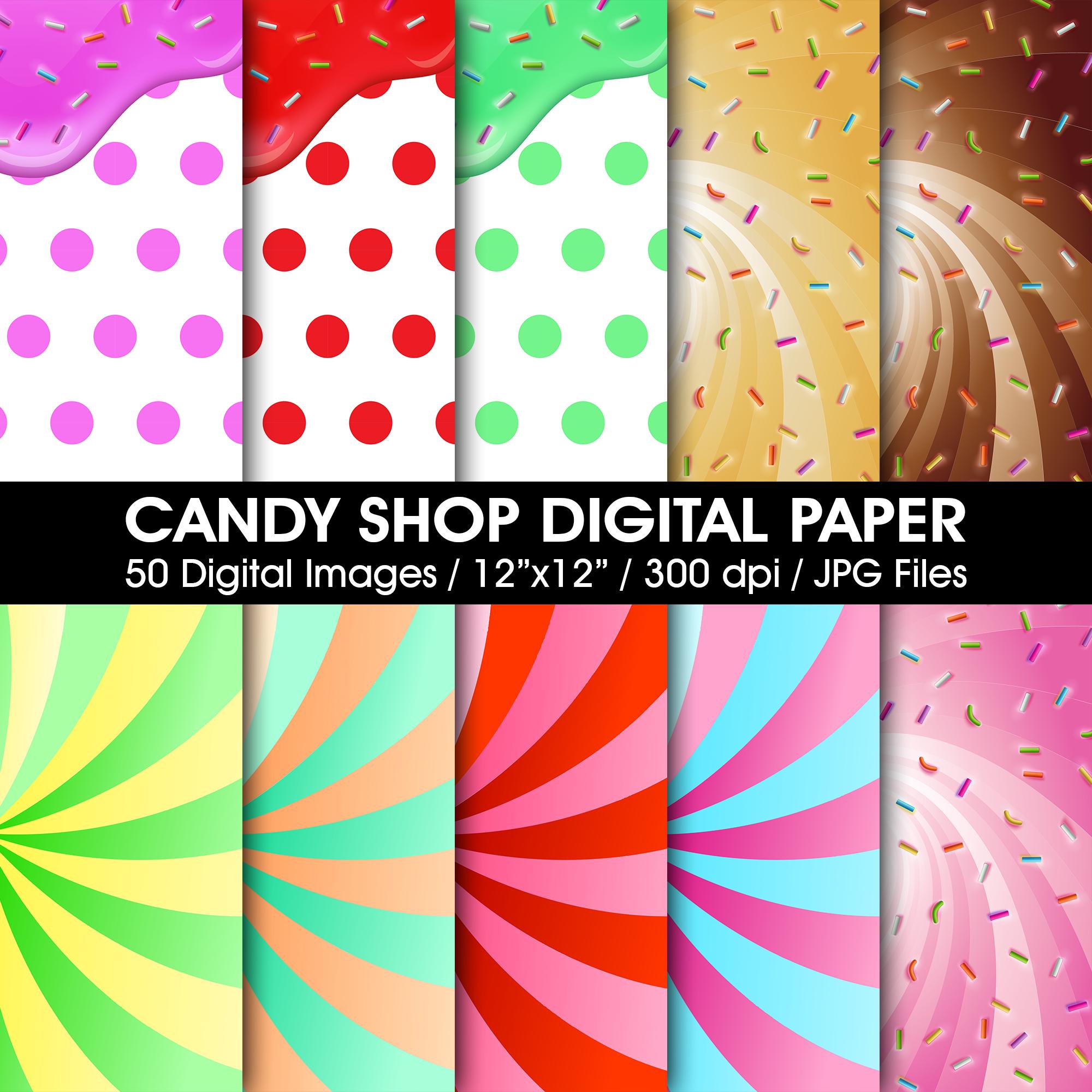 50 Candy Shop Digital Papers, Printable Scrapbook Paper, Seamless ...