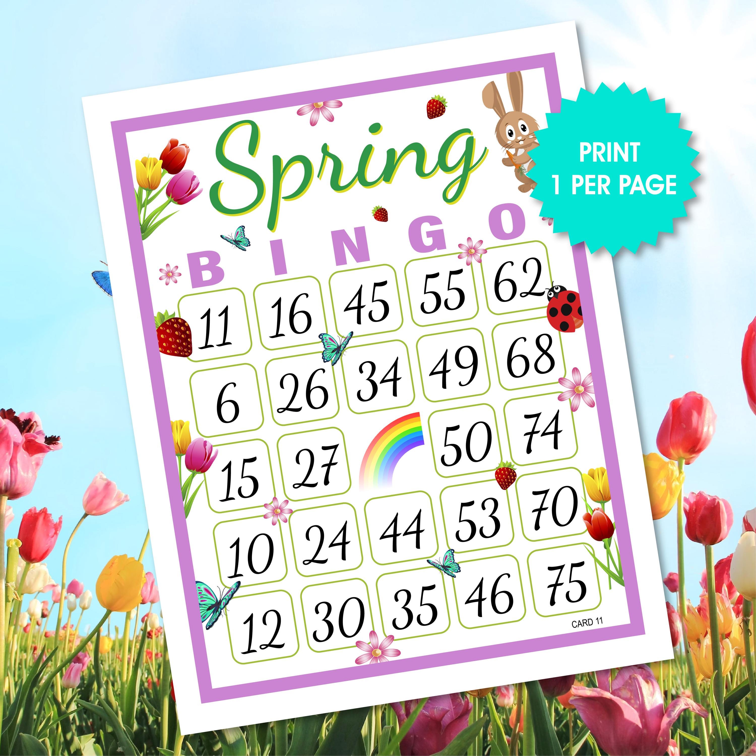 100 Spring Bingo Cards, 1 or 2 per Page, Party Game, Spring Activity ...