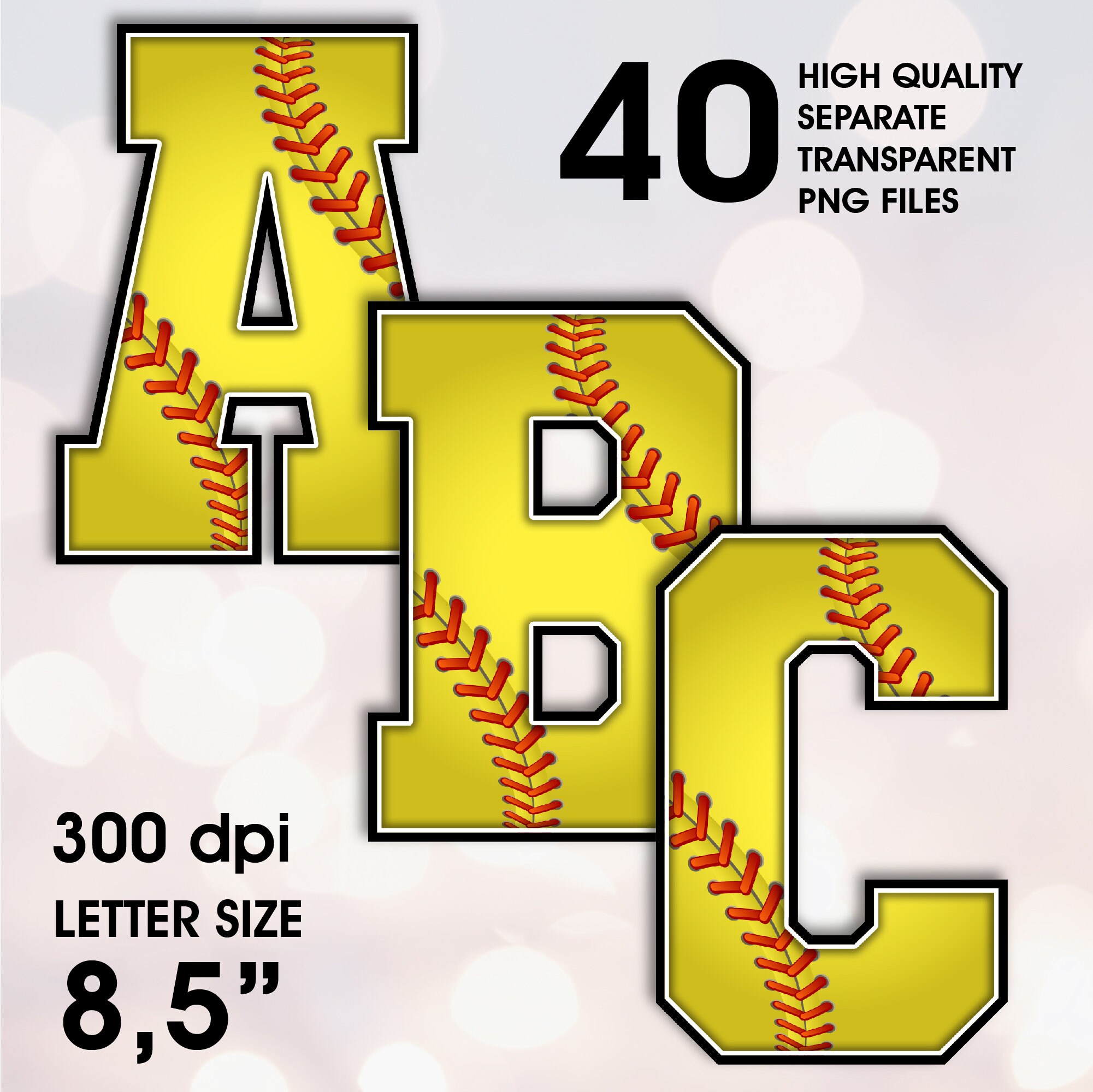 Softball Alphabet Clipart, PNG Digital Clip Art, Softball Letters ...