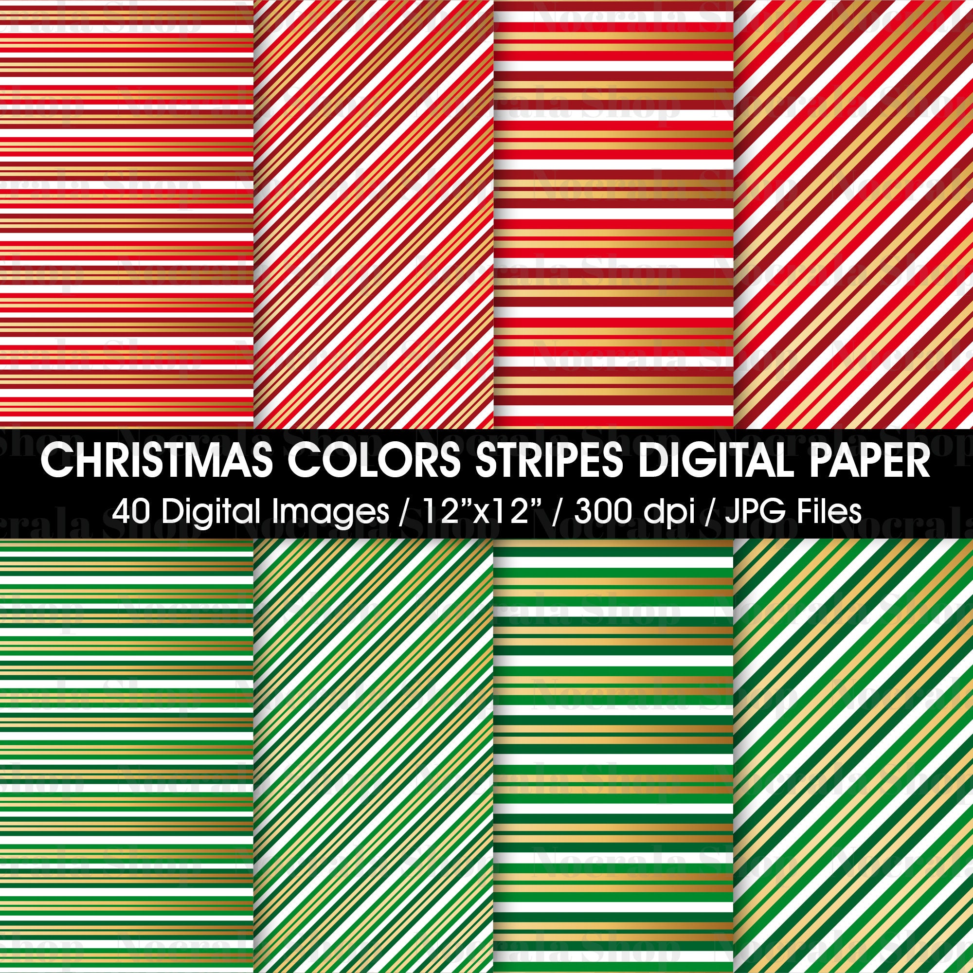 Christmas Colors Stripes Digital Paper, Christmas Scrapbook Papers ...