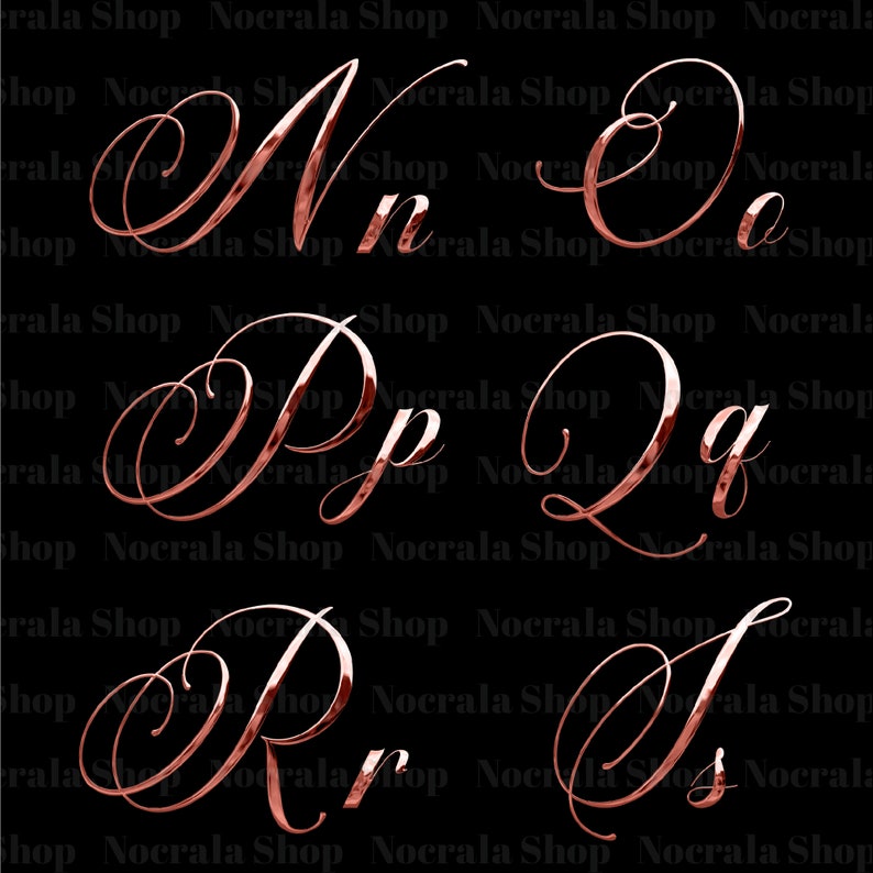 Rose Gold Chrome Cursive Alphabet Clipart, Rose Gold Cursive Letters ...