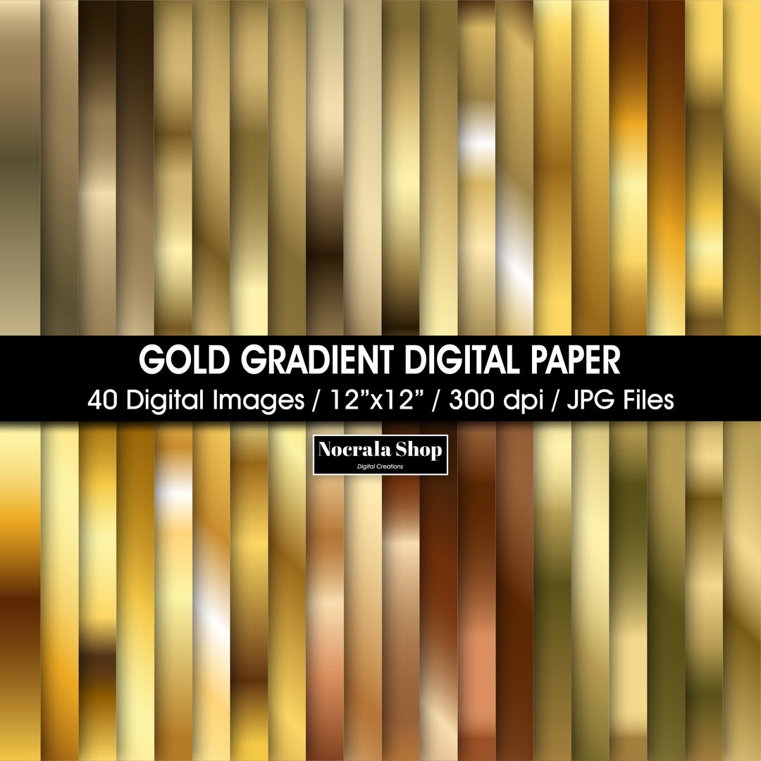 Gold Gradient Digital Paper, Gold Ombre Scrapbook Papers, Instant ...