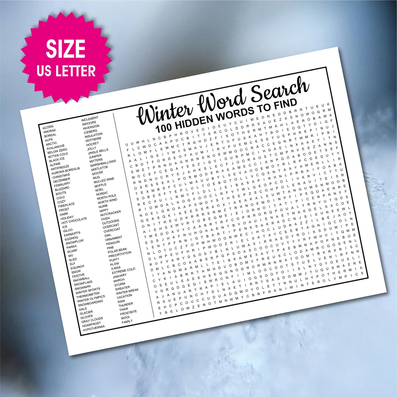 Giant Winter Word Search, Winter Fun Game, Printable Winter Word Search ...