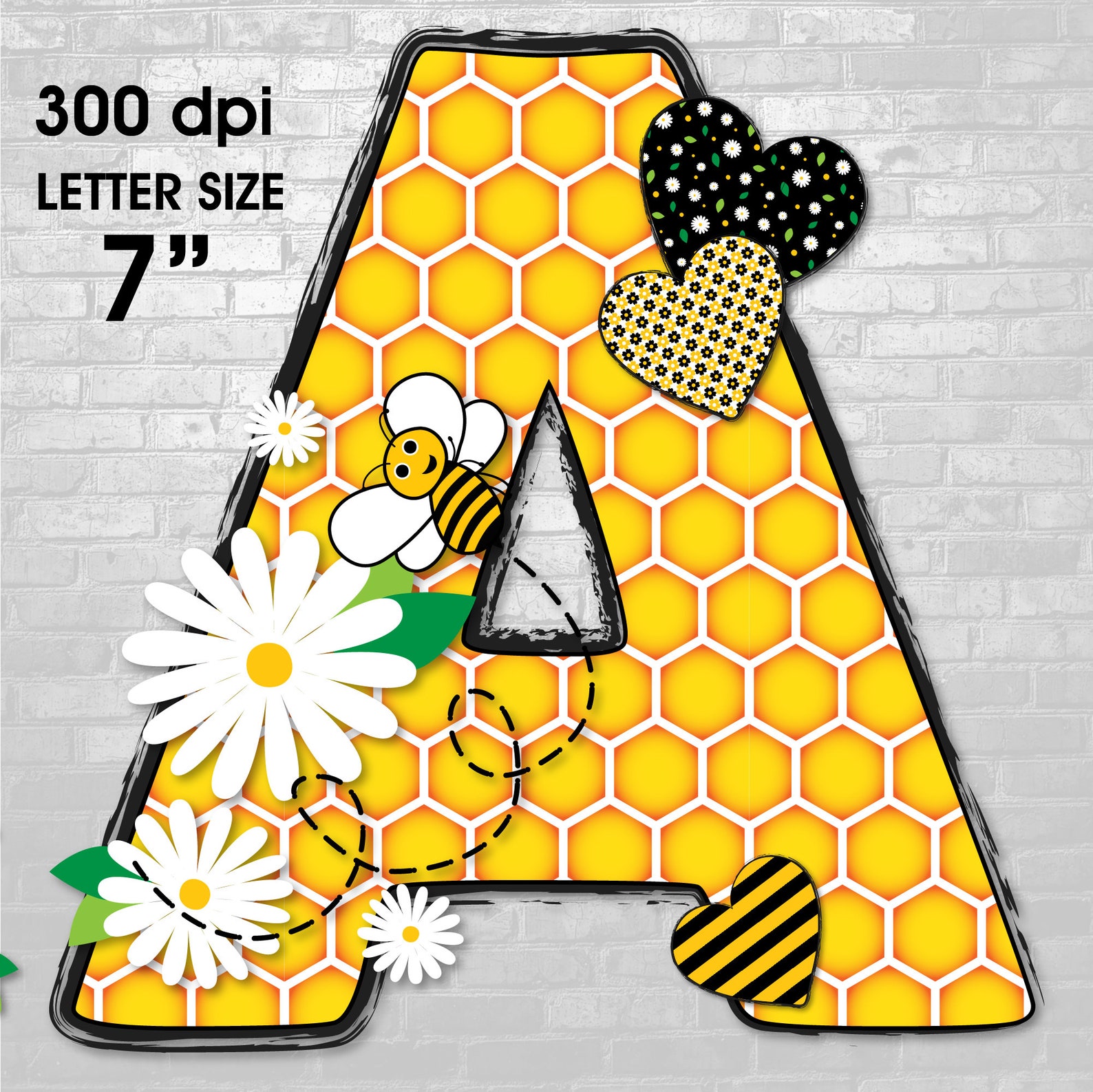4 Bee Alphabets Clipart, PNG Digital Clip Art, Bee Letters Bundle, Cute ...