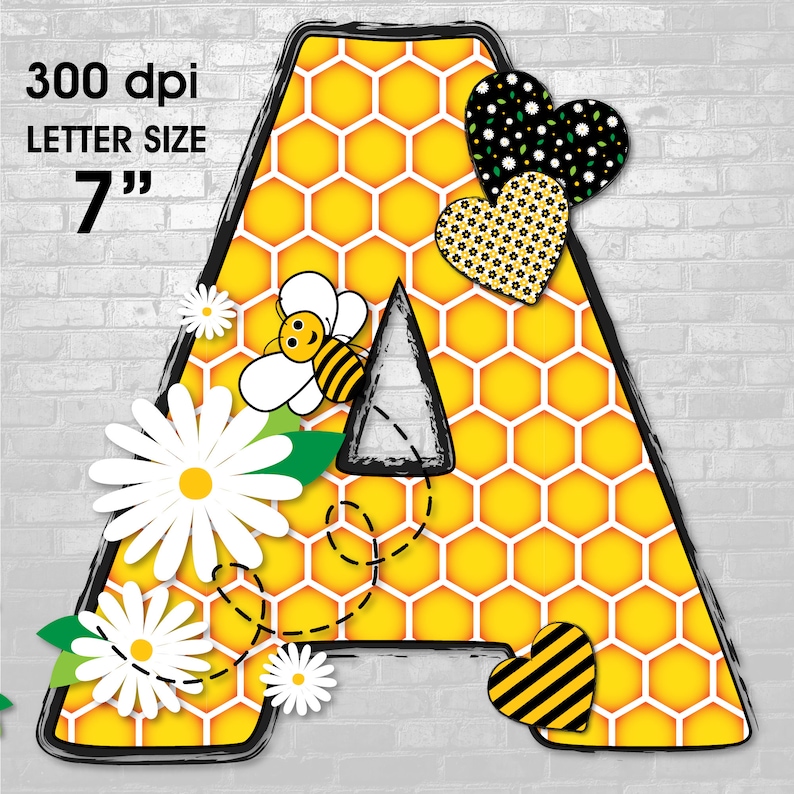 4 Bee Alphabets Clipart, PNG Digital Clip Art, Bee Letters Bundle, Cute ...