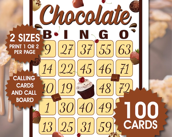 Chocolate Bingo Cards: Printable Bingo Cards, Color Pictures, 50 Cards ...