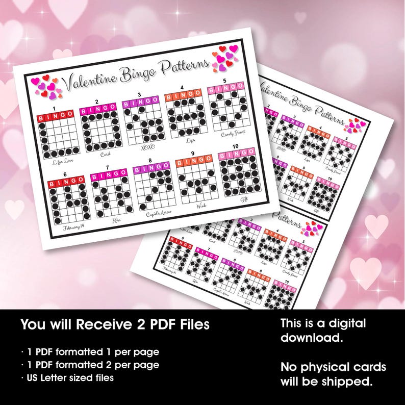 Valentine Bingo Pattern, Printable Bingo Game, Bingo Tournament, Fun ...