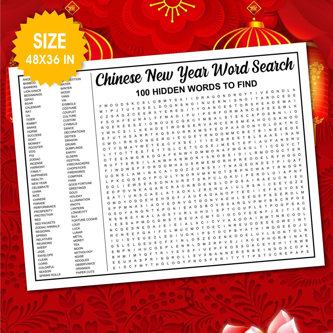 Giant Chinese New Year Word Search, Lunar New Year Game, Printable New ...