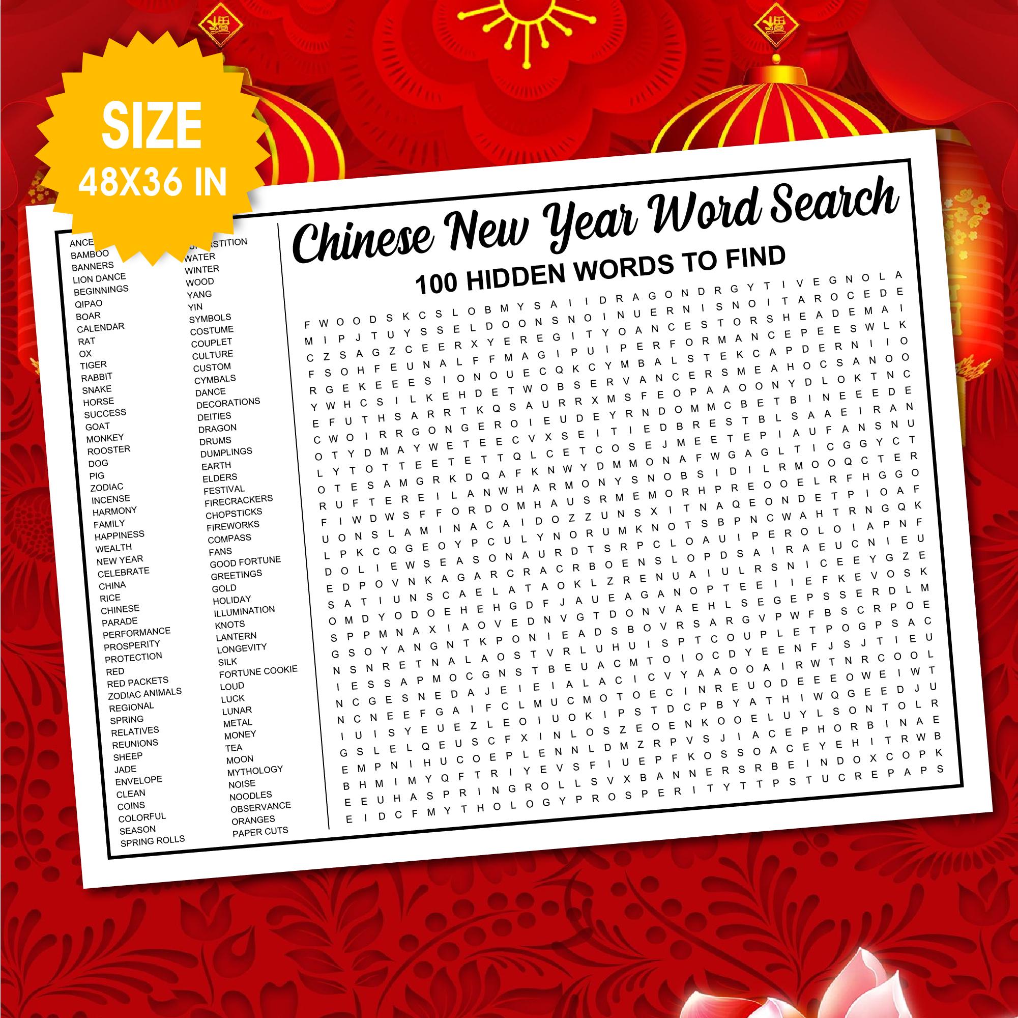 Giant Chinese New Year Word Search, Lunar New Year Game, Printable New ...