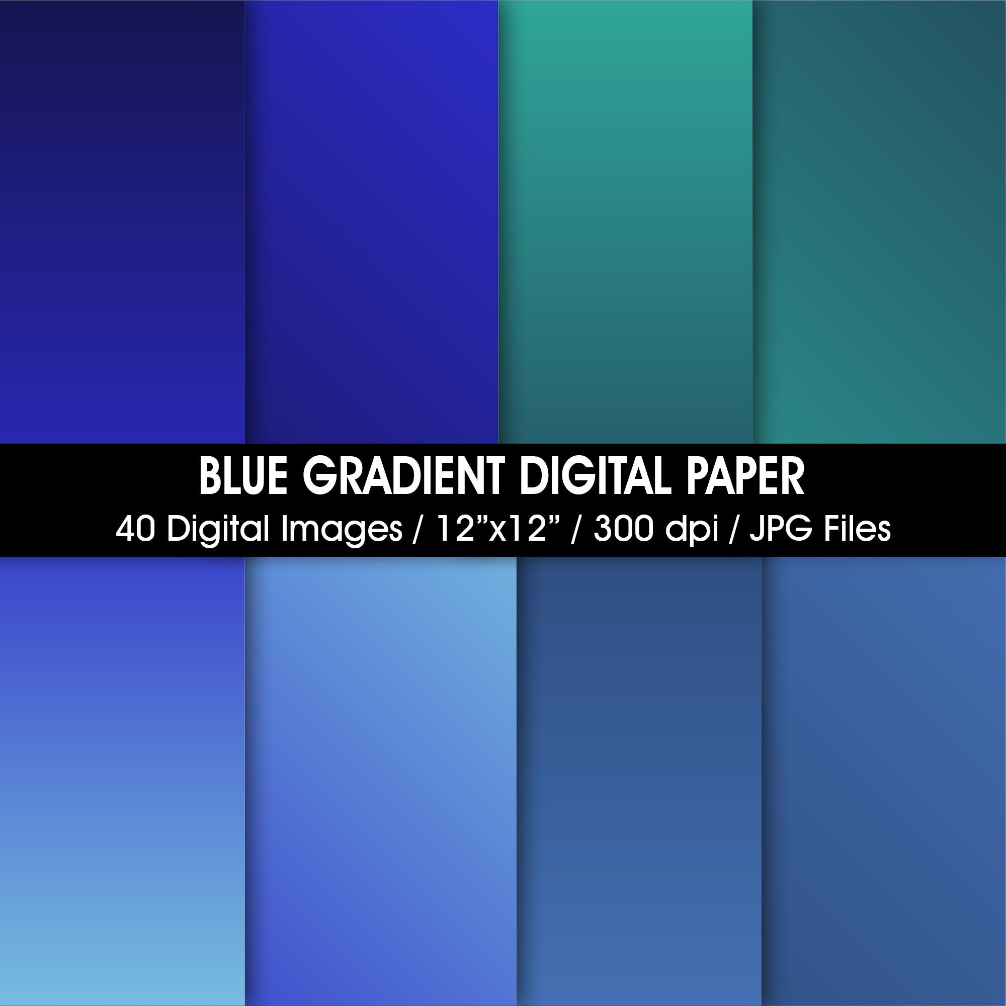 Blue Gradient Digital Paper, Blue Ombre Scrapbook Papers, Instant ...