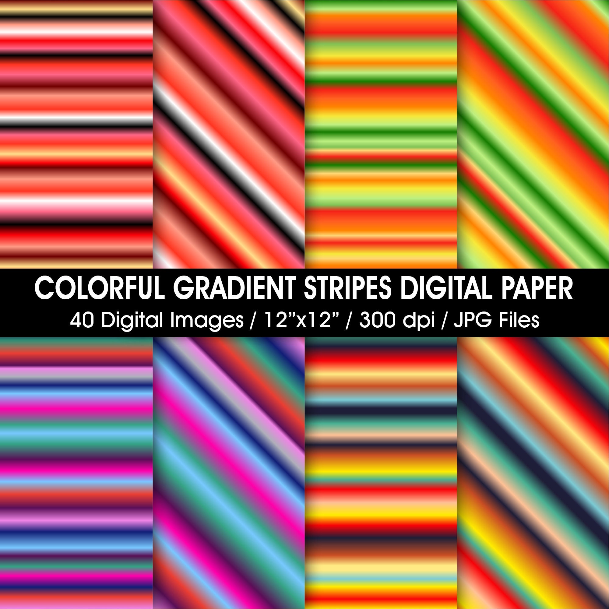 Colorful Gradient Stripes Digital Paper, Stripes Scrapbook Papers ...