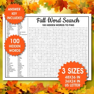 Giant Fall Word Search, Autumn Fun Game, Printable Fall Word Search ...